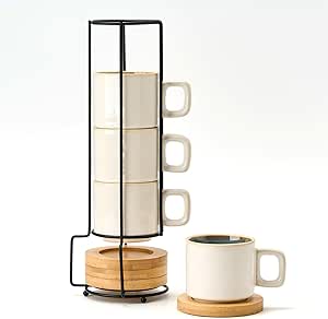Amazon.com | LUKA Porcelain Stackable Espresso Cups with Saucers and ...