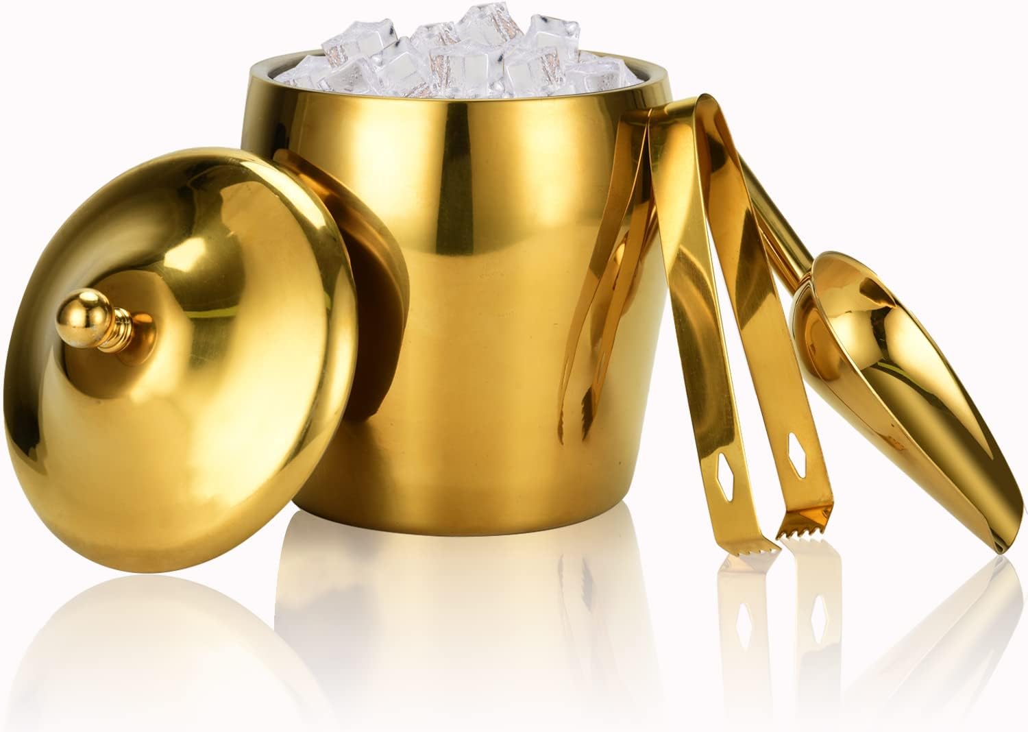 Amazon.com: Ice Buket, Double Wall Insulated Ice Bucket with Ice Tongs ...