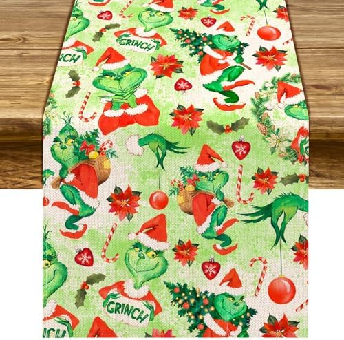 Amazon.com: Linen Grinch Christmas Table Runner 72 Inches Long Grinch ...