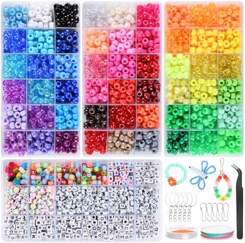 ANSHINE 4477pcs Pony Bead set, 2700pcs 9mm Pony Beads in 54 colors ...