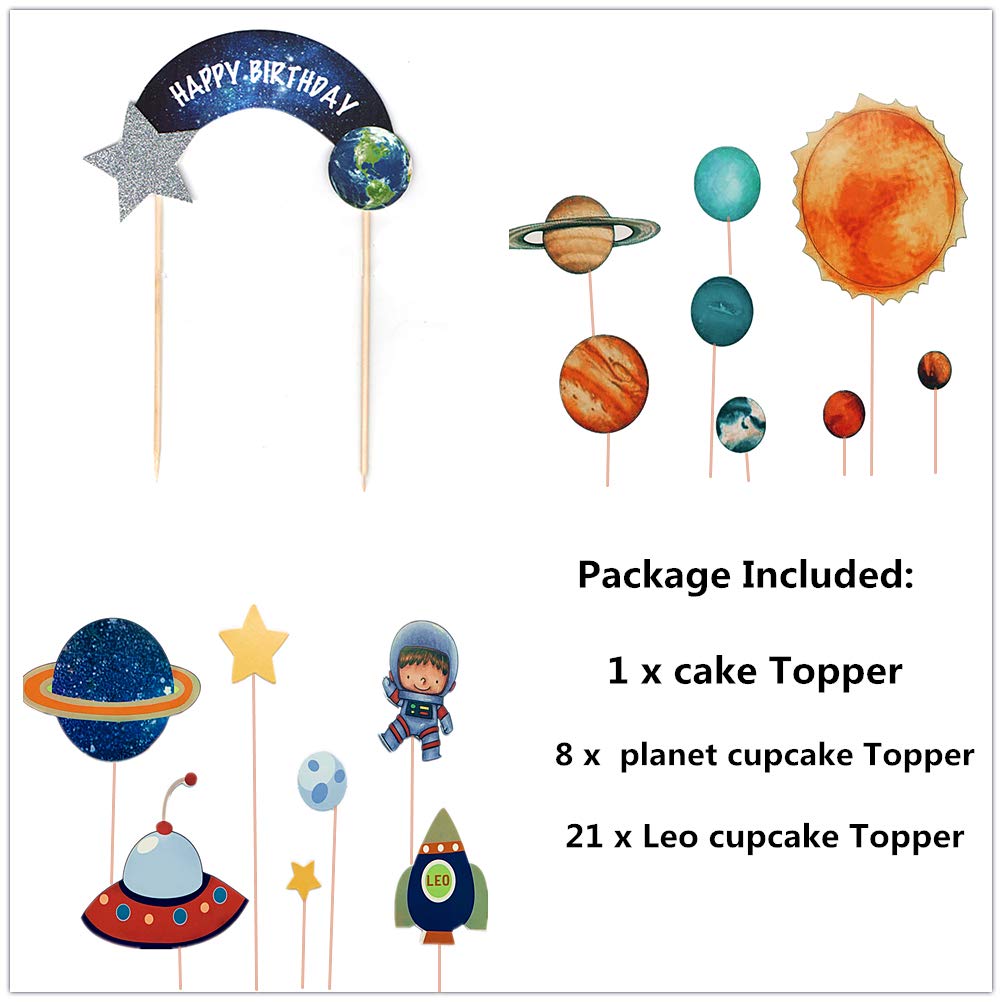 27 PCS JeVenis Solar System Birthday Cake Topper Space Cupcake Toppers ...