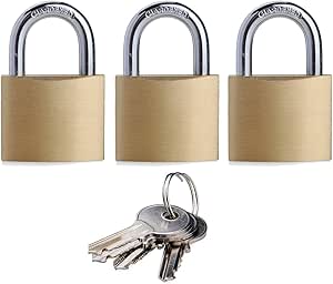 Generic Solid Brass Keyed Padlocks 3 Locks Shackle Padlocks Gym Locker ...