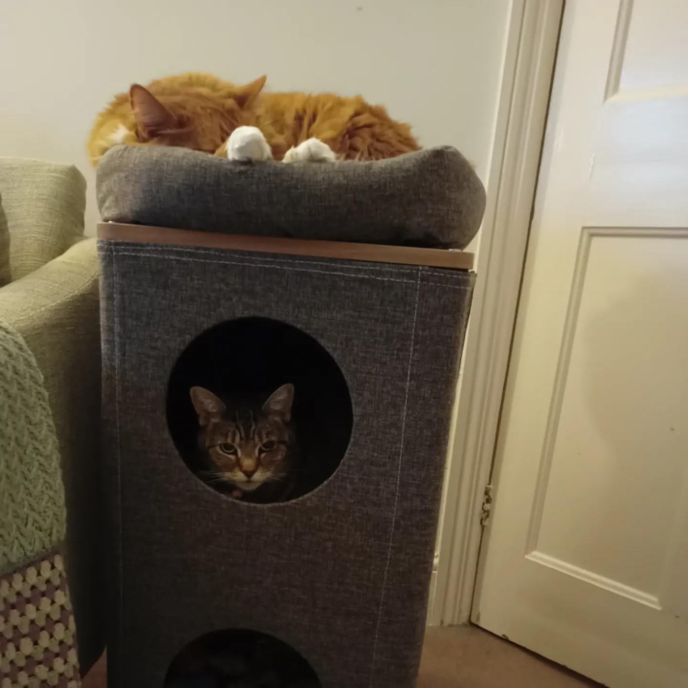 COSTWAY Cat House, 3-Tier Cats Condo with Scratching Board, Removable ...