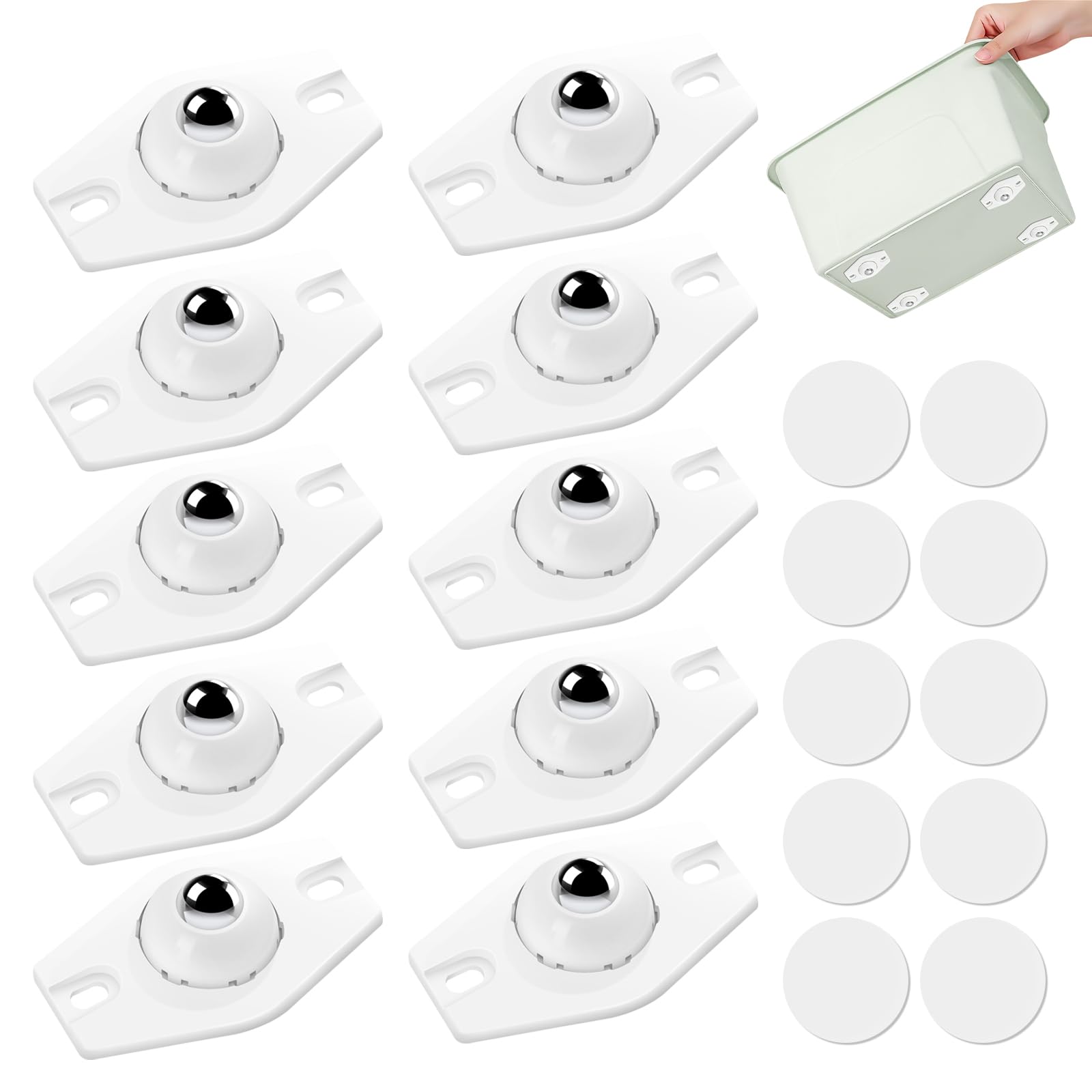 20 Pieces Mini Castors Self Adhesive, White Sticky Rotation Pulley ...