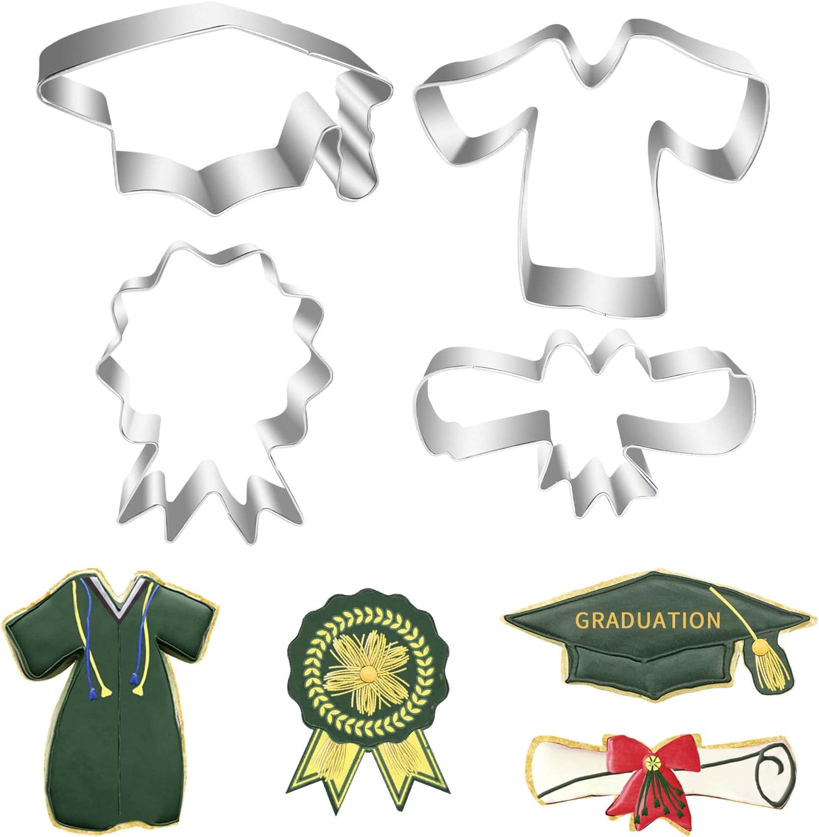 Amazon.com: Kanehosi Graduation Cookie Cutters 6pcs, Cap Gown Diploma ...