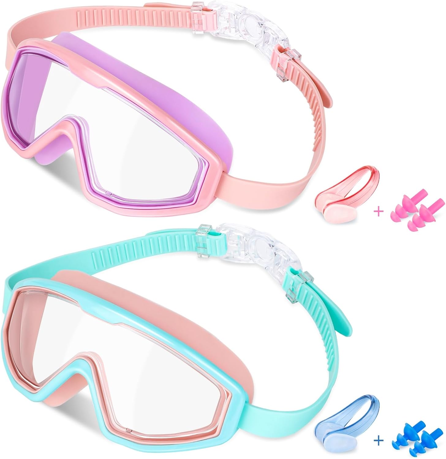 XINRUI Swimming Goggles Kids Toddler 3-15, 2 Pack Anti-Fog No Leak UV ...