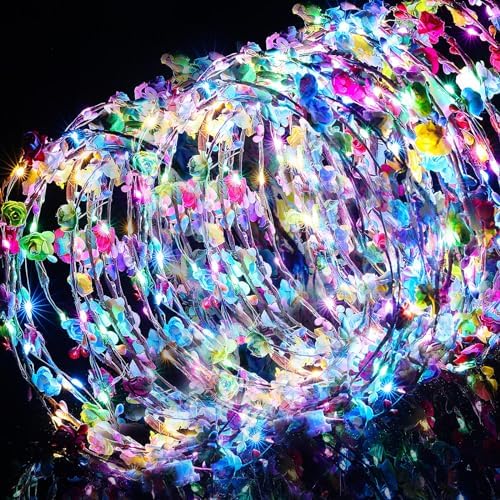 Amazon.com : QSJQllo 50 Pcs LED Flower Crowns Headbands,Flower Crowns ...