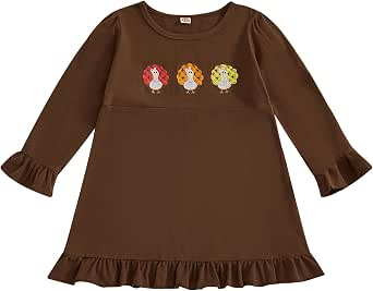 Amazon.com: Toddler Baby Girls Thanksgiving Dress Outfits Long Sleeve ...
