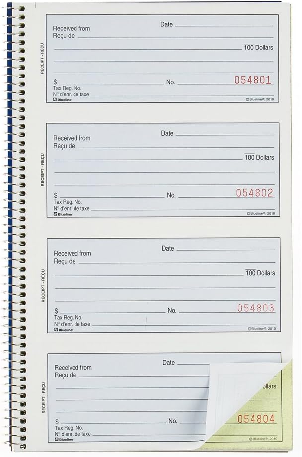 Blueline Receipt Book, 200 Numbered Duplicates, Carbonless, Bilingual ...