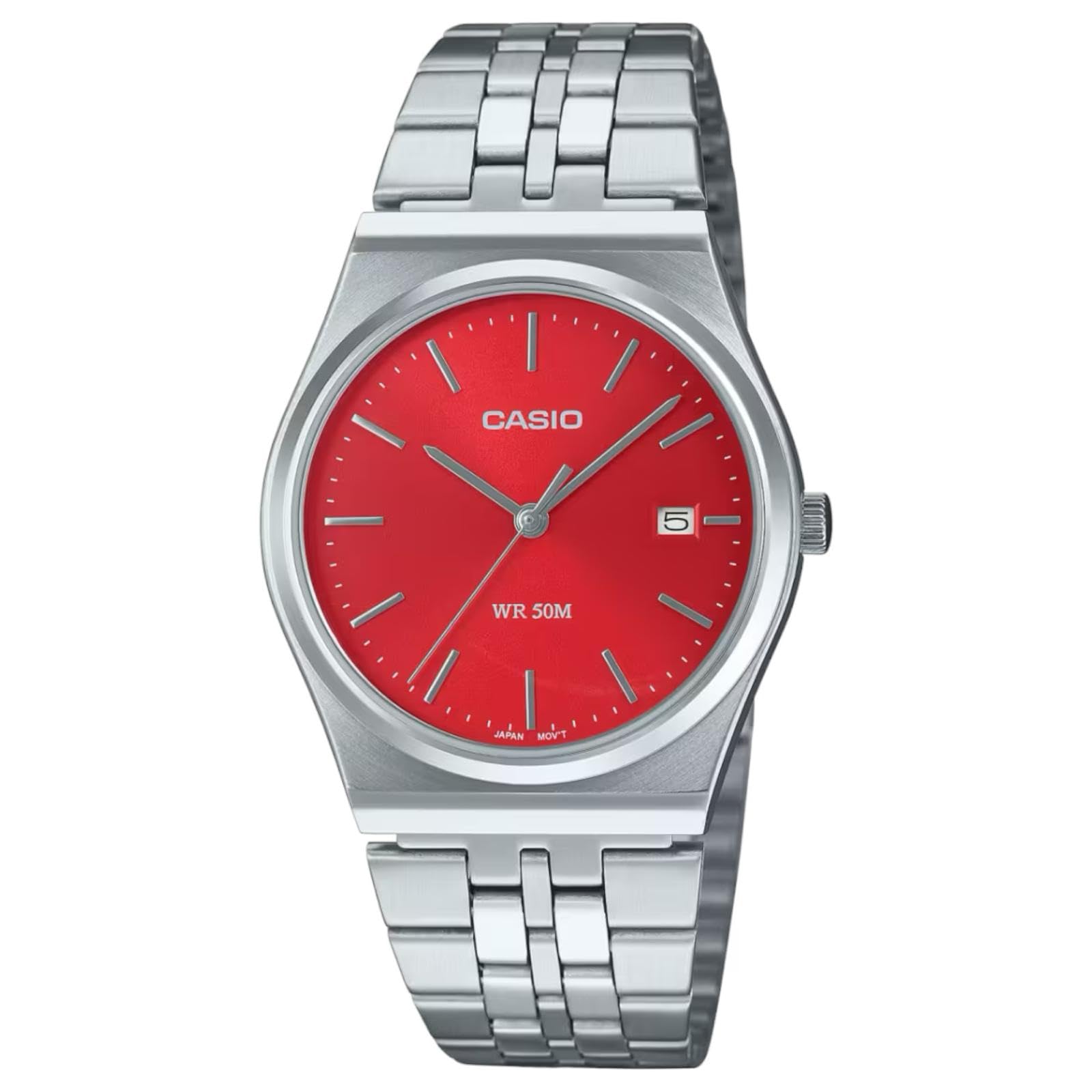 Casio MTP Series Analogue Quartz (35mm) Cherry Red Sunray Dial ...