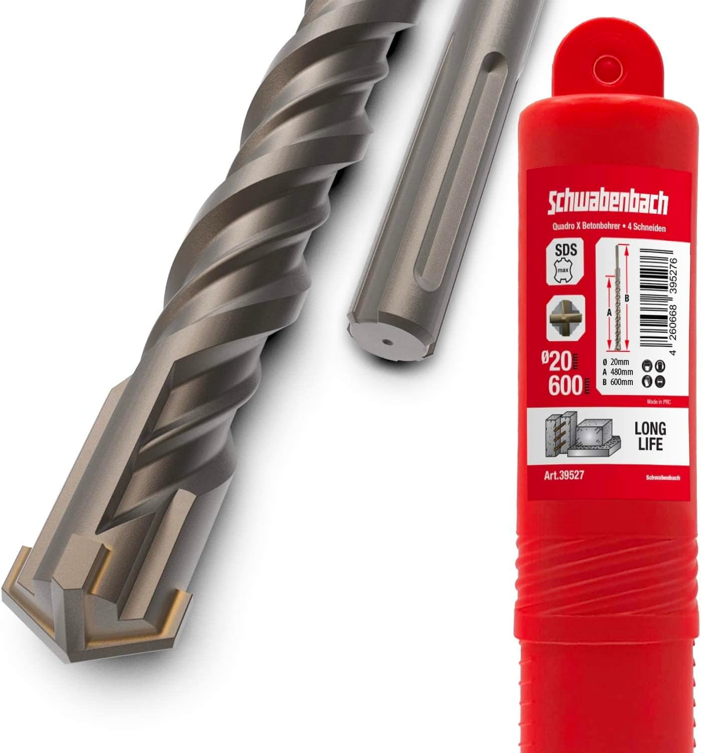 SDS Plus Bohrer 40 x 600 mm für Bohrhammer vierschneidig : Amazon.de ...