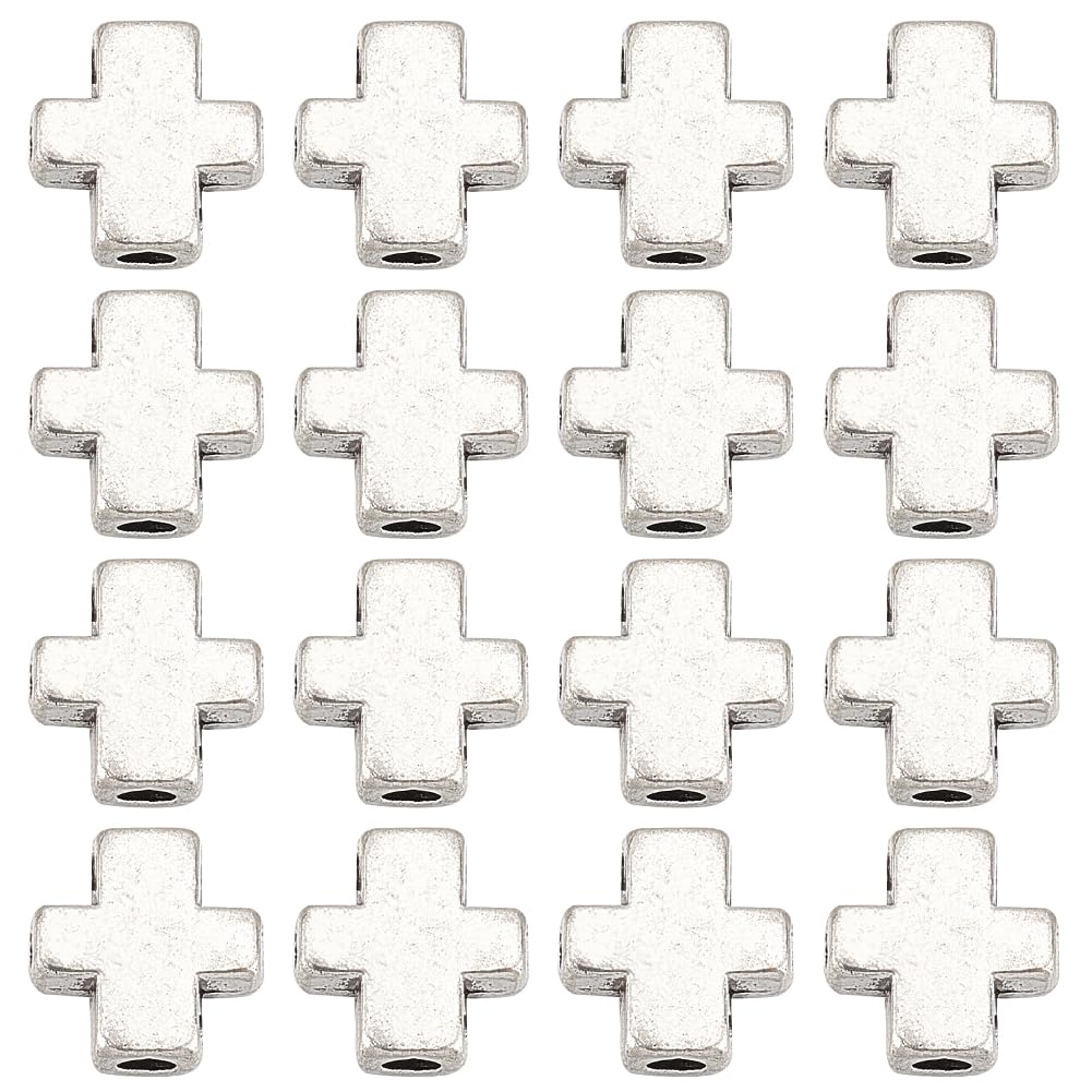 Amazon.com: SUNNYCLUE 1 Box 100Pcs Silver Cross Beads Tibetan Style ...