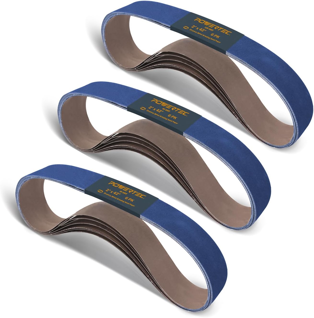 POWERTEC 2 x 42 Inch Zirconia Sanding Belts, 36 & 60 & 120 Grit, Belt ...