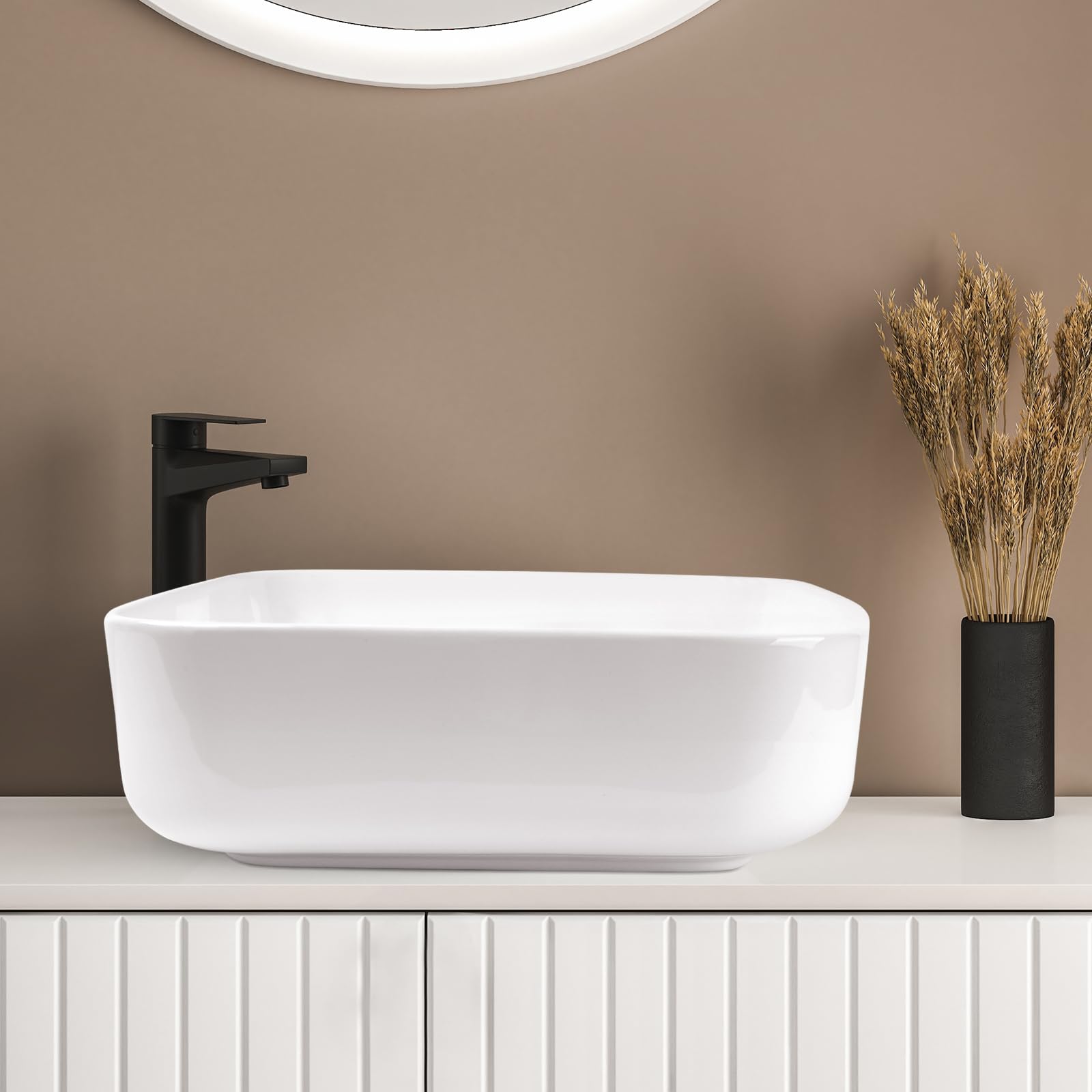 Square Bathroom Sink,15.2" x 15.2" x 5.5",Bathroom Vessel Sink,Ceramic ...