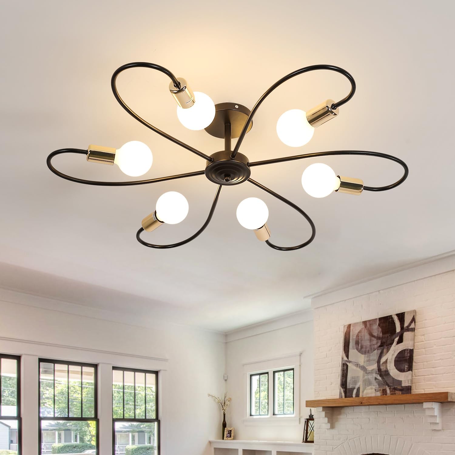 DELIPOP Sputnik Light Fixture, 6-Light Black and Gold Ceiling Light ...