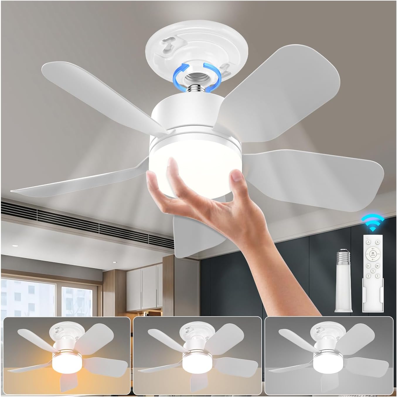 OIZEGO Socket Ceiling Fans with Lights Fan Light with Dimmable Led ...