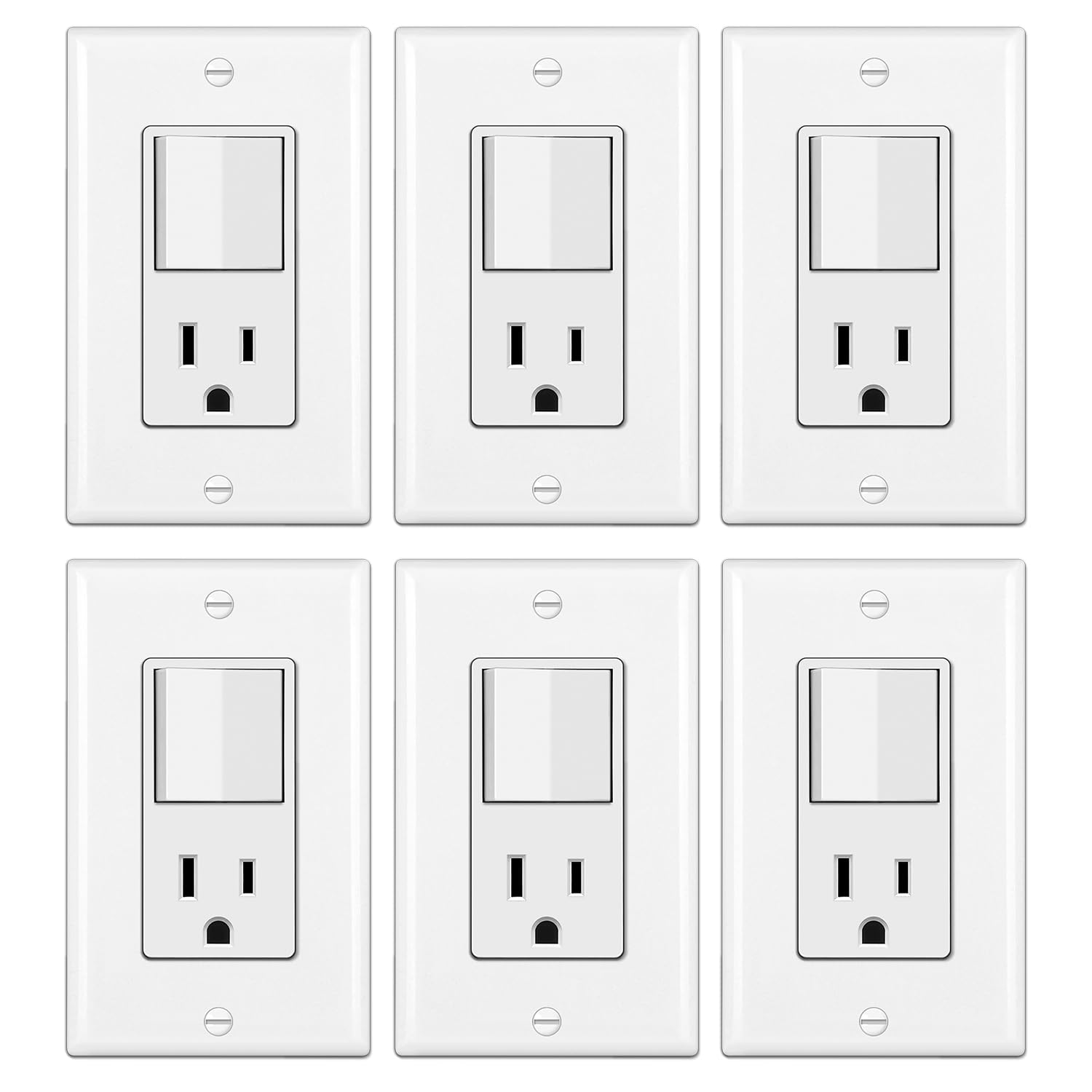BESTTEN 6 Pack Combination Wall Light Switch and Decor Outlet, Single ...