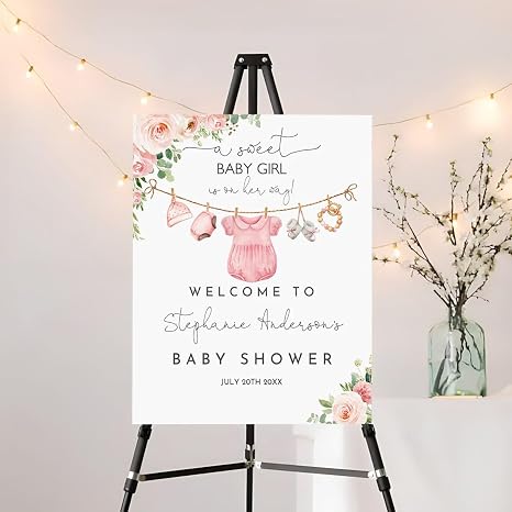 Amazon.com: Personalized Pink Sweet Baby Girl Sign, Boho Baby Shower ...