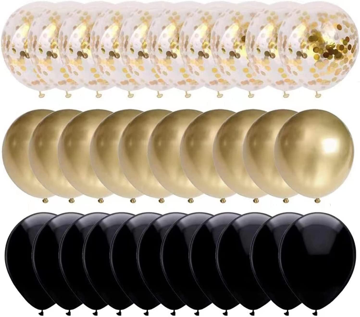 60pcs 10 Inch Gold & Black Balloons Set - Metallic Golden Confetti, Latex Balloons for Wedding ...