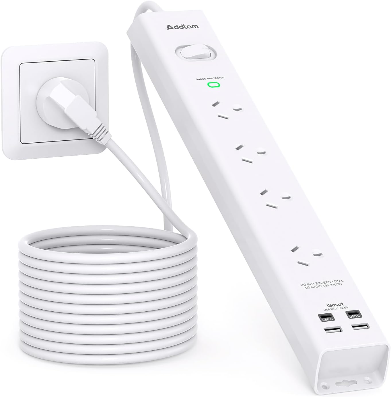 Addtam Power Board with Surge Protector - 4 Widely Outlets with 4 USB ...