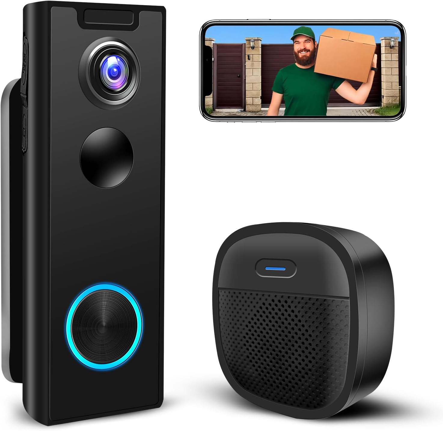 Amazon.com: KAMEP Video Doorbell Camera with Chime,Wireless Doorbell ...