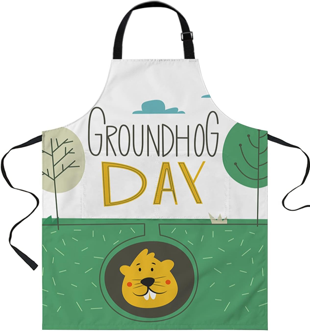 Chucoco Kitchen Cooking Apron Spring Animals Groundhog Day Adjustable ...