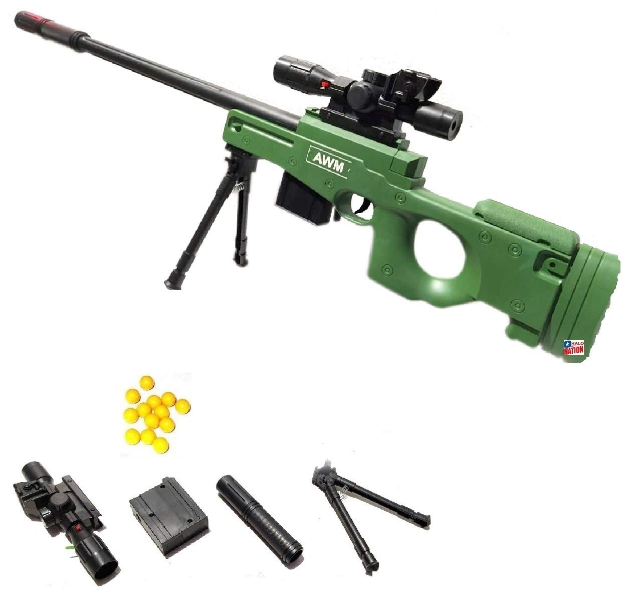 HALO NATION® PUBG AWM Sniper Gun Toy Sniper Rifle - Length 30 Inch / 76 ...