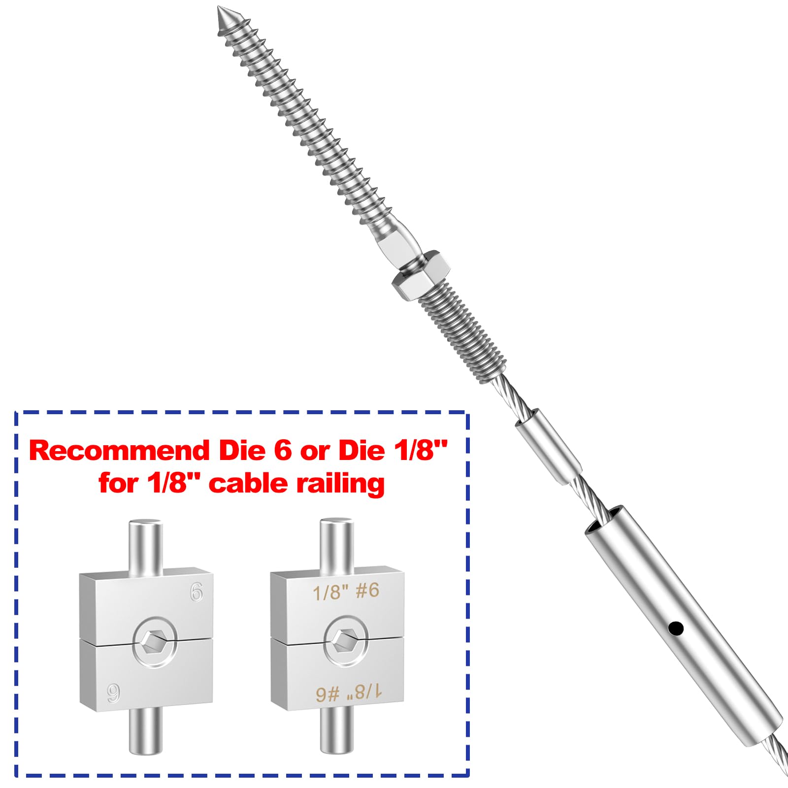 Snapklik.com : 10 Pair 1/8 Invisible Crimp Cable Railing Swage Lag ...