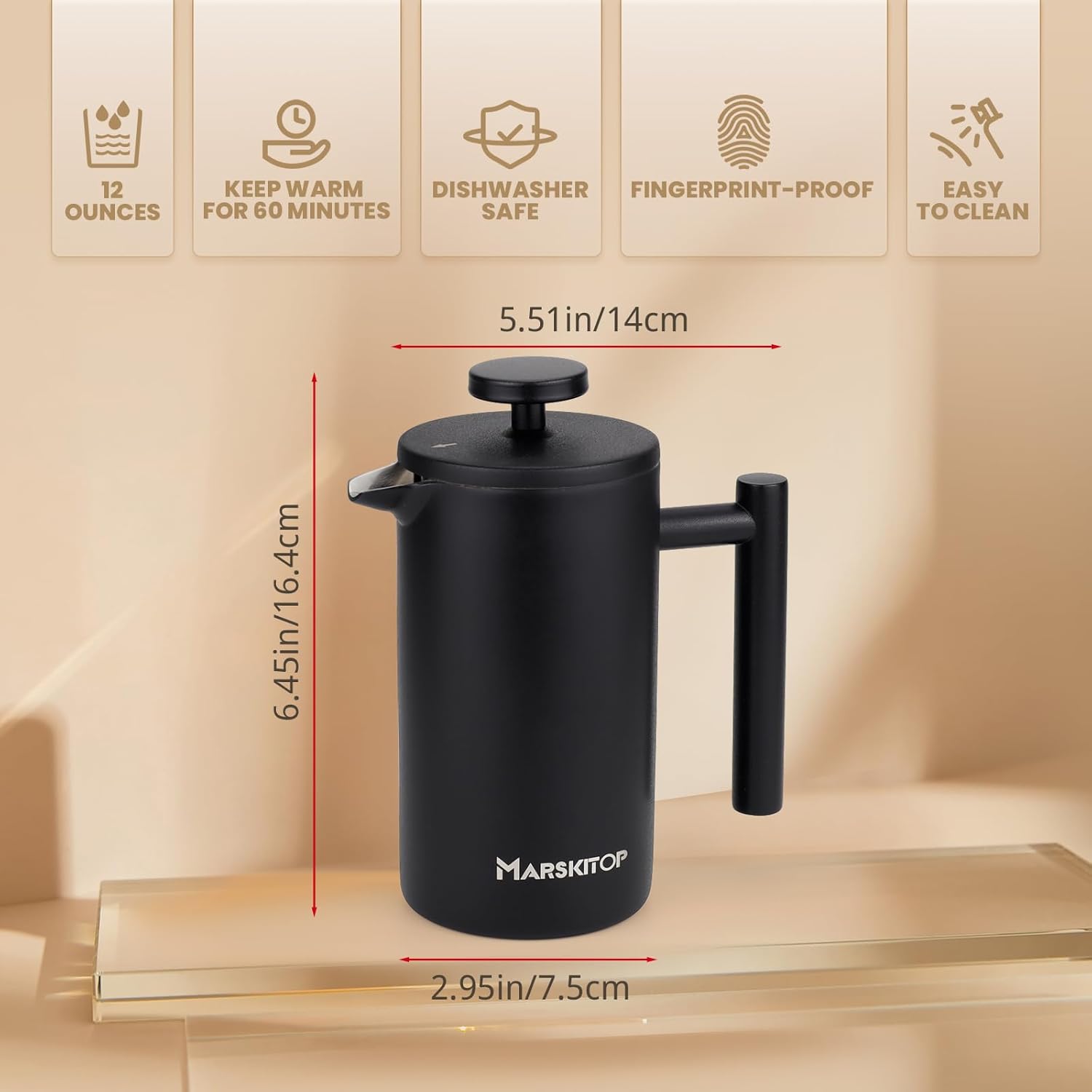 MARSKITOP Cafetera pequeña Frecnh Press de 12 onzas, prensa de café ...