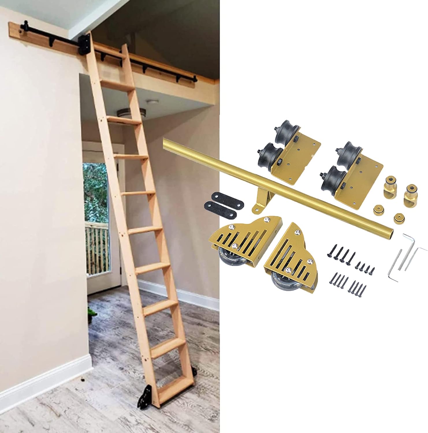 Amazon.com: 3.3ft-20ft Rolling Rustic Gold Sliding Library Office ...