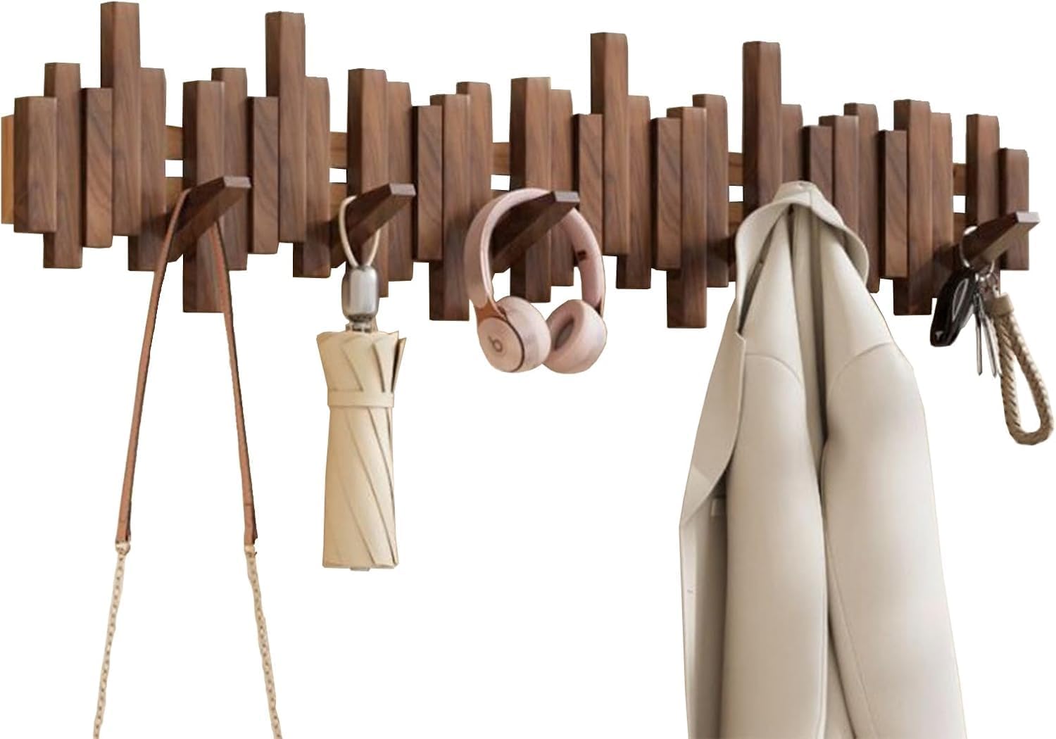 Amazon.com: Natural Wood Piano Coat Hooks Hanger Wall Mounted, Heavy ...
