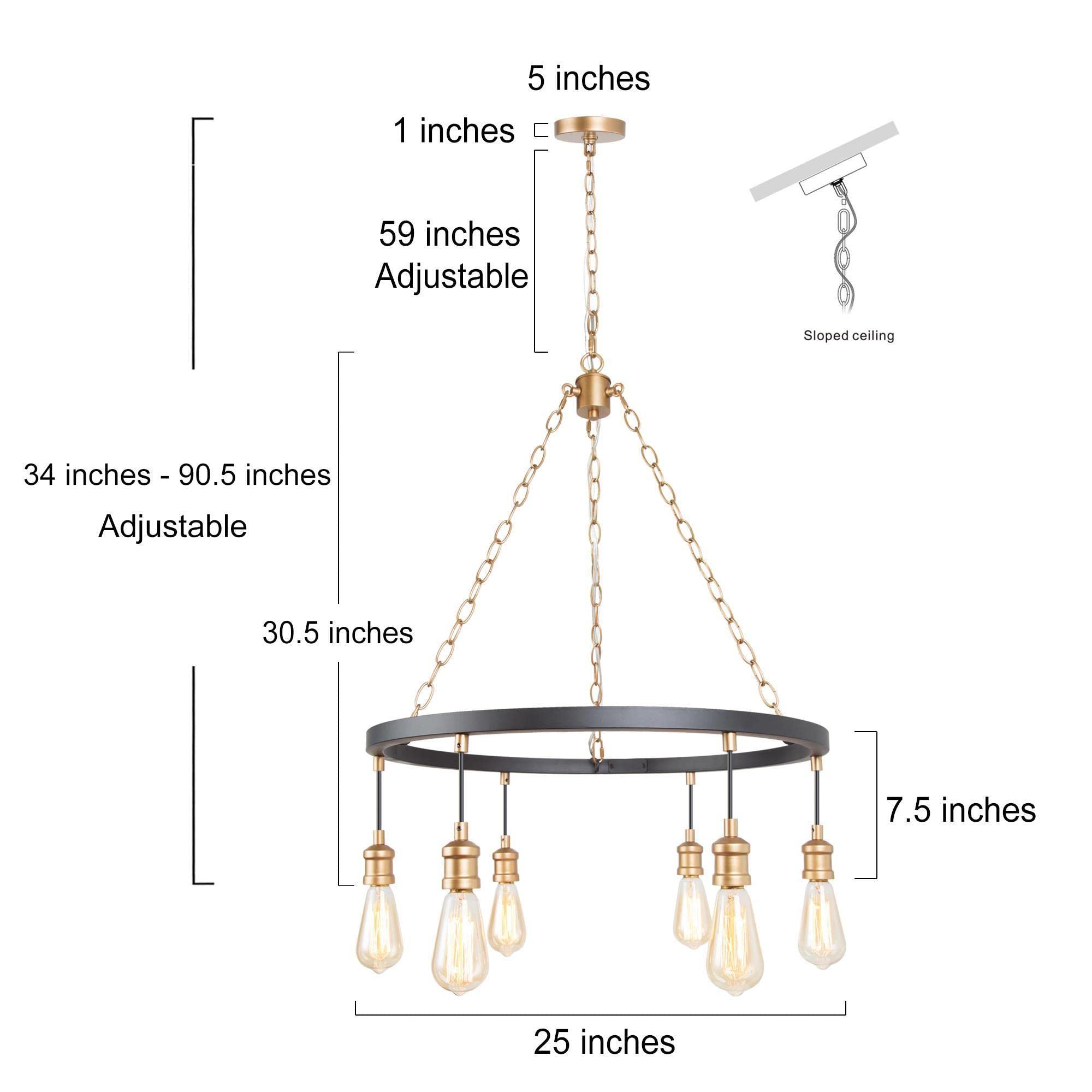 GEPOW Black Gold Chandelier, Large Modern Farmhouse 6-Light Round Wagon ...
