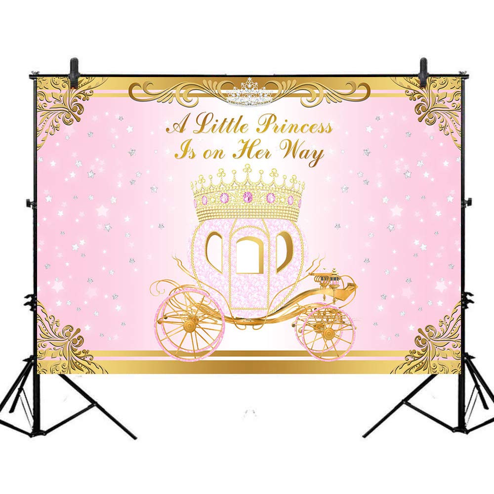 Mocsicka Little Princess Baby Shower Backdrop Pink Princess Carriage ...