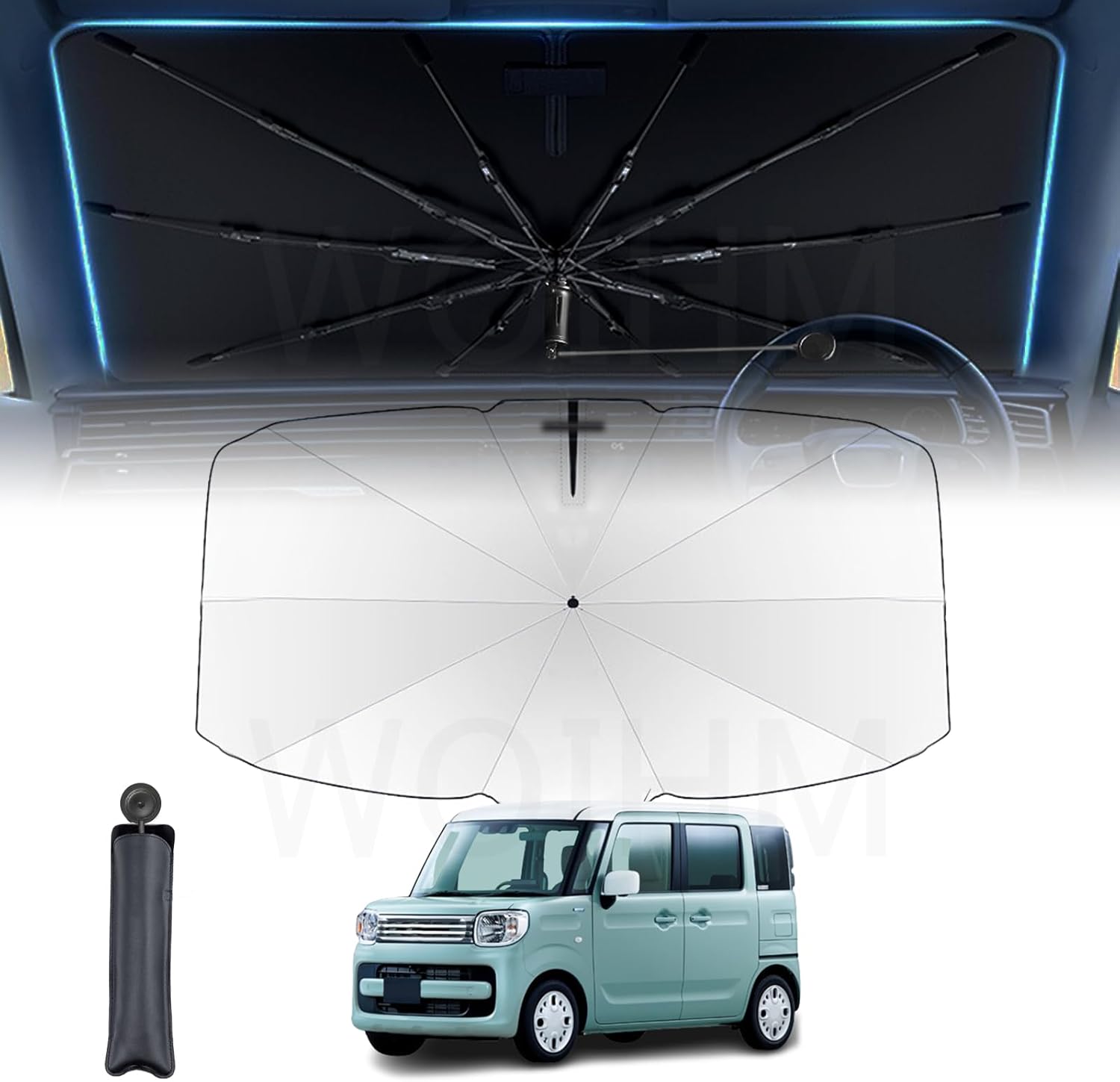 Amazon | 【2023改良登場 • 傘柄曲げ可能】汎用機種 スズキ スペーシアMK53S 2017年12月~ 車用サンシェード 車 サンシェード 傘型 11層 UVカット紫外線遮蔽 ...