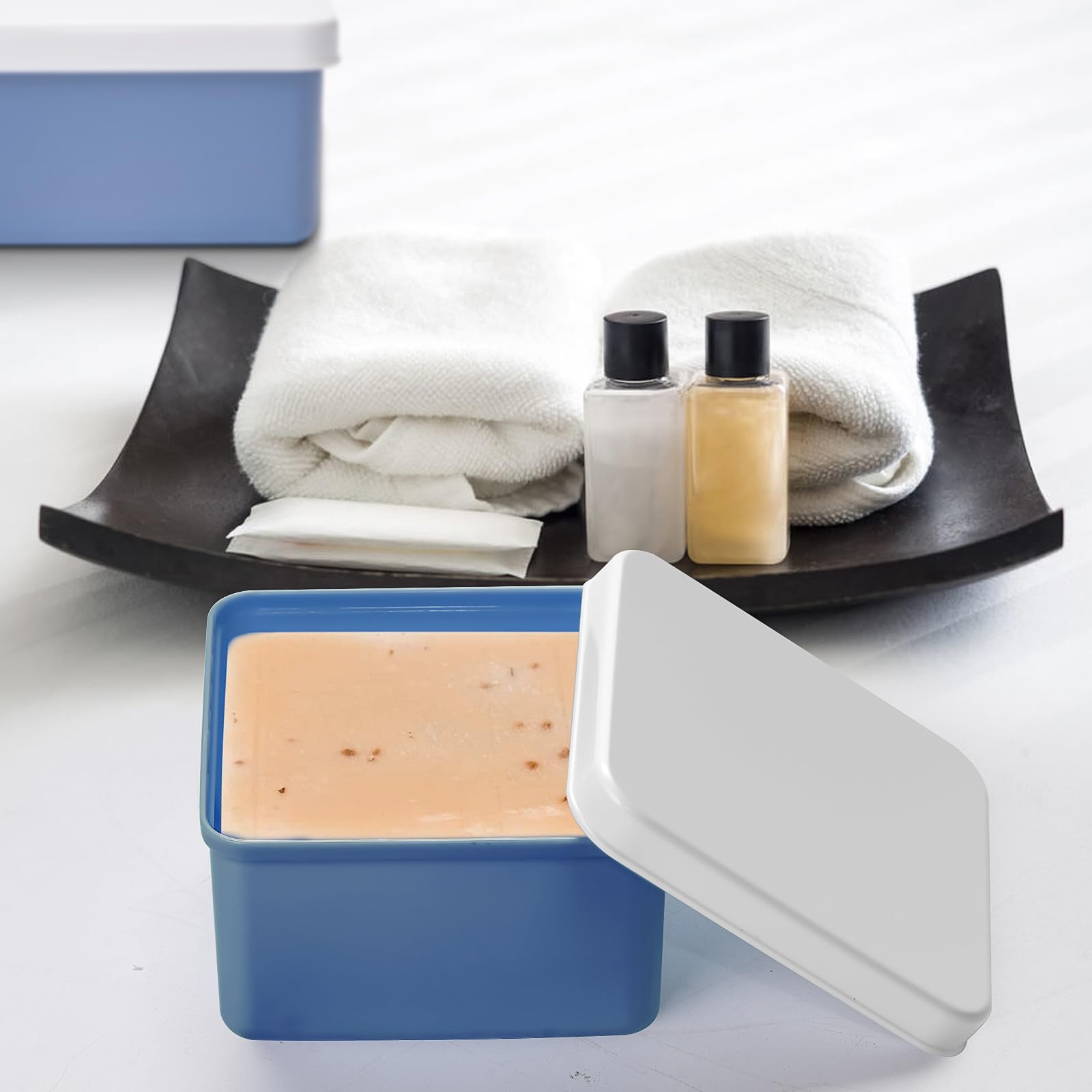 Snapklik.com : Square Soap Travel Case Set Of 2, Navy Blue Plastic Soap ...