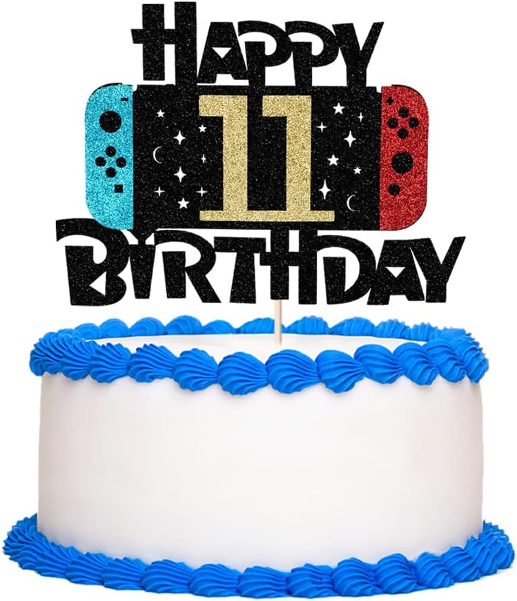 Amazon.com: Bekaterea Video Game Happy 11th Birthday Cake Topper，Video ...