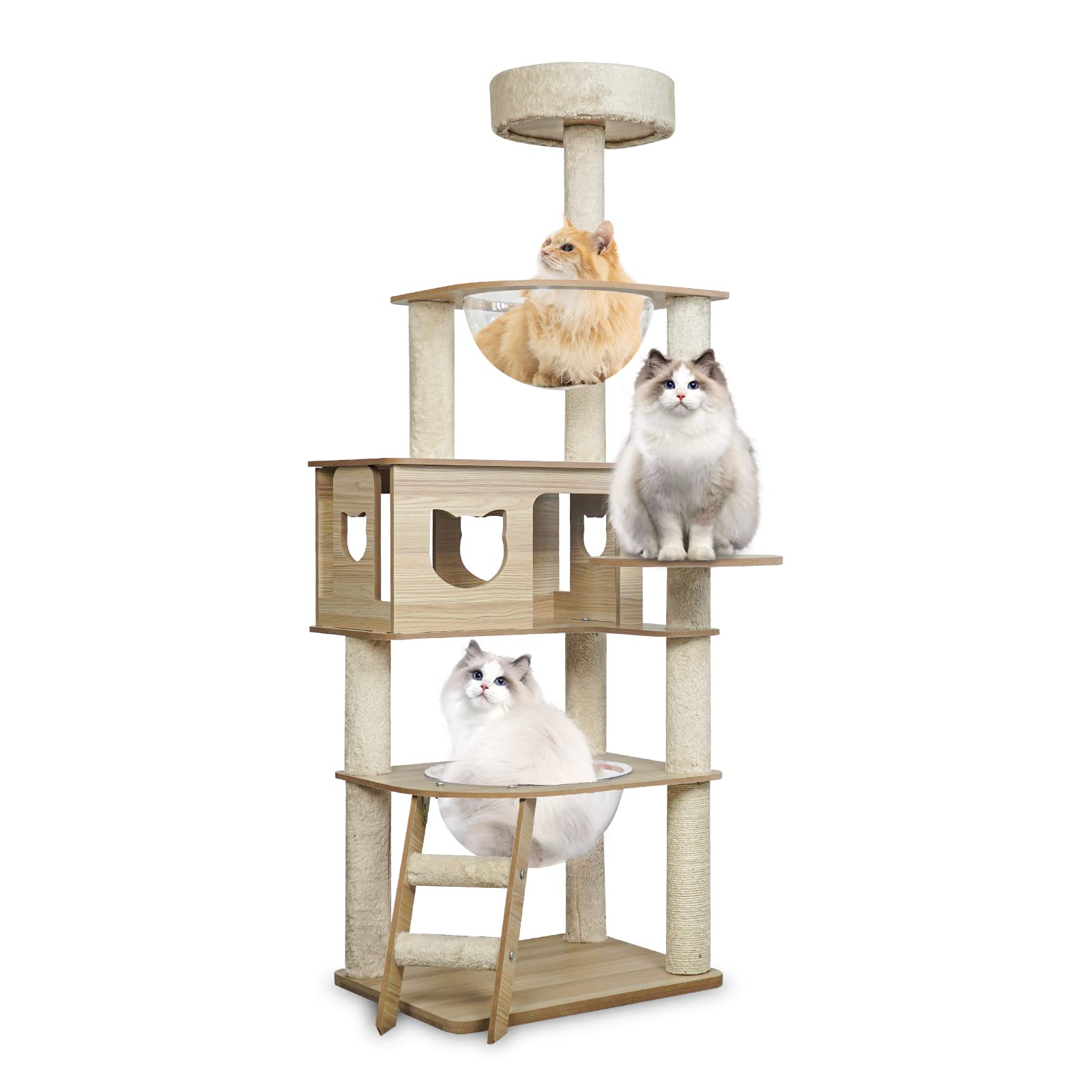 Modern Wooden Cat Tree for Indoor Cats,57in Cat Tower with Acrylic Dome ...
