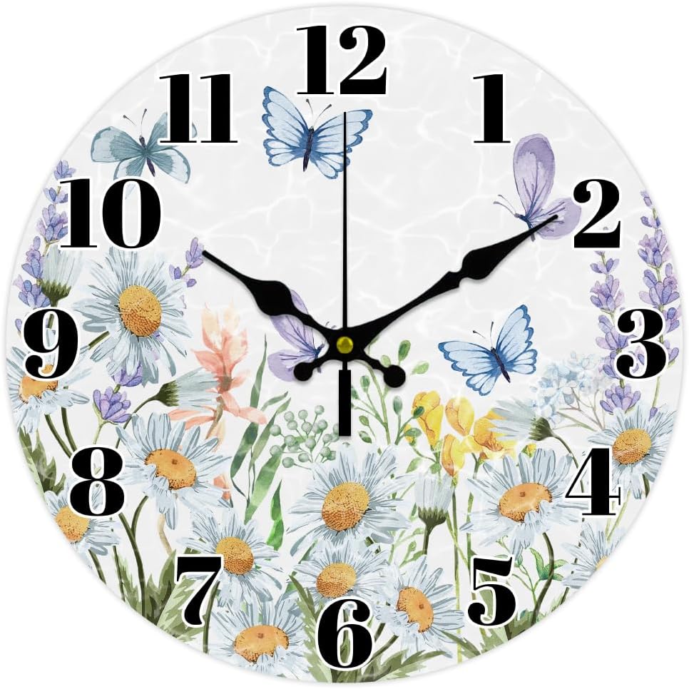 Amazon.com: CHGCRAFT 12inch Daisies Wall Clock Silent Wooden Round ...