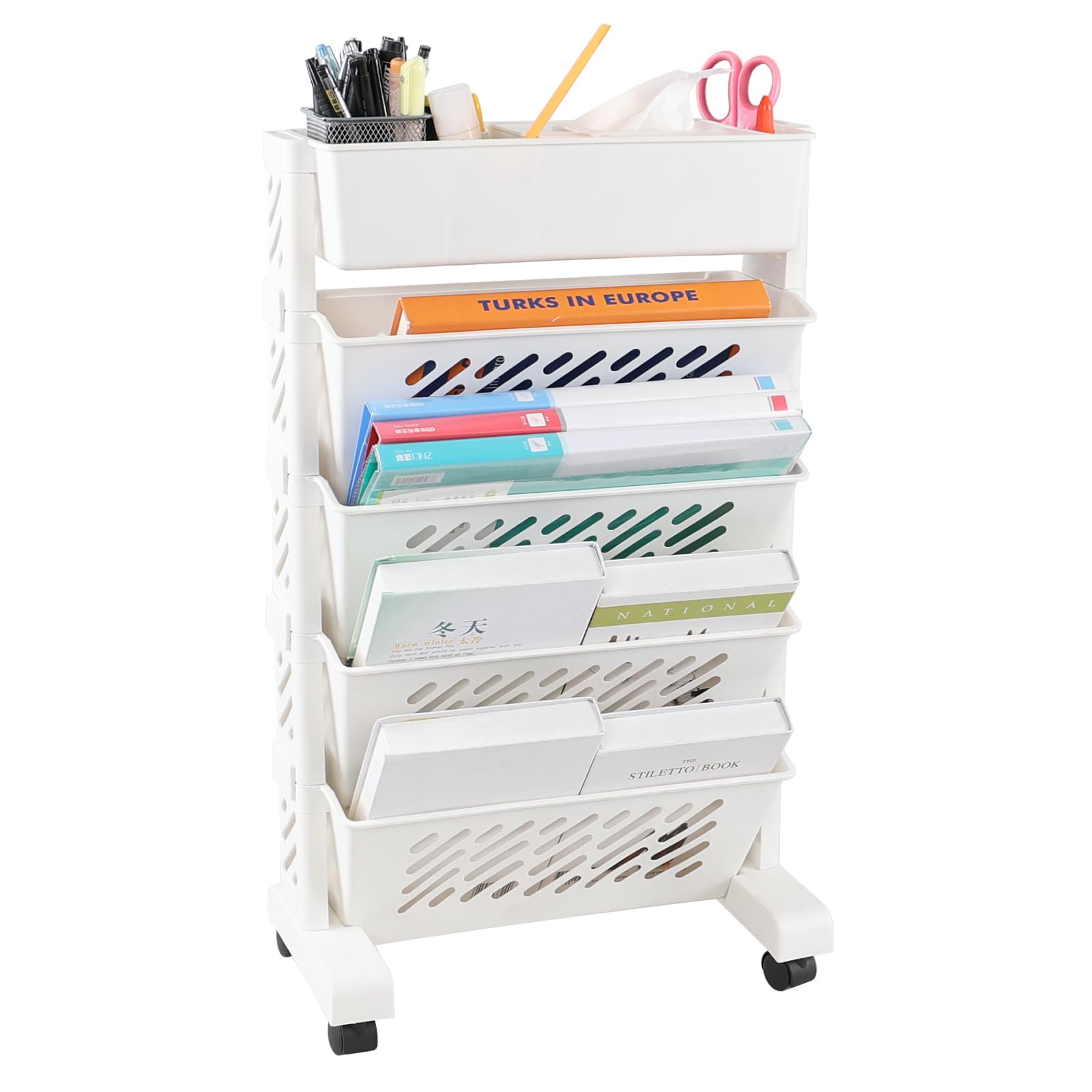 Amazon.com: Uumitty 5-Tier Mobile Bookshelf Cart with Wheels, Rolling ...