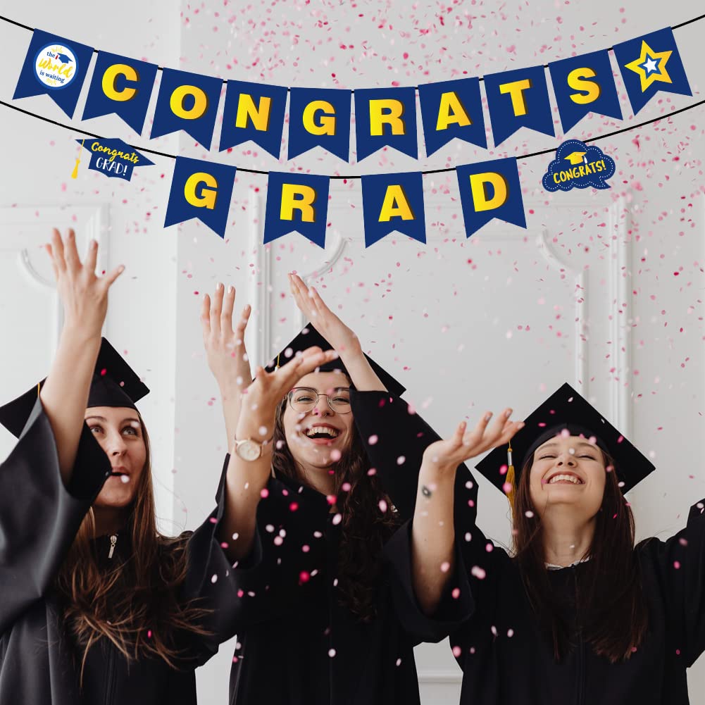 Congrats Grad Banner,2023 Blue and Gold Graduation Celebration Bunting ...