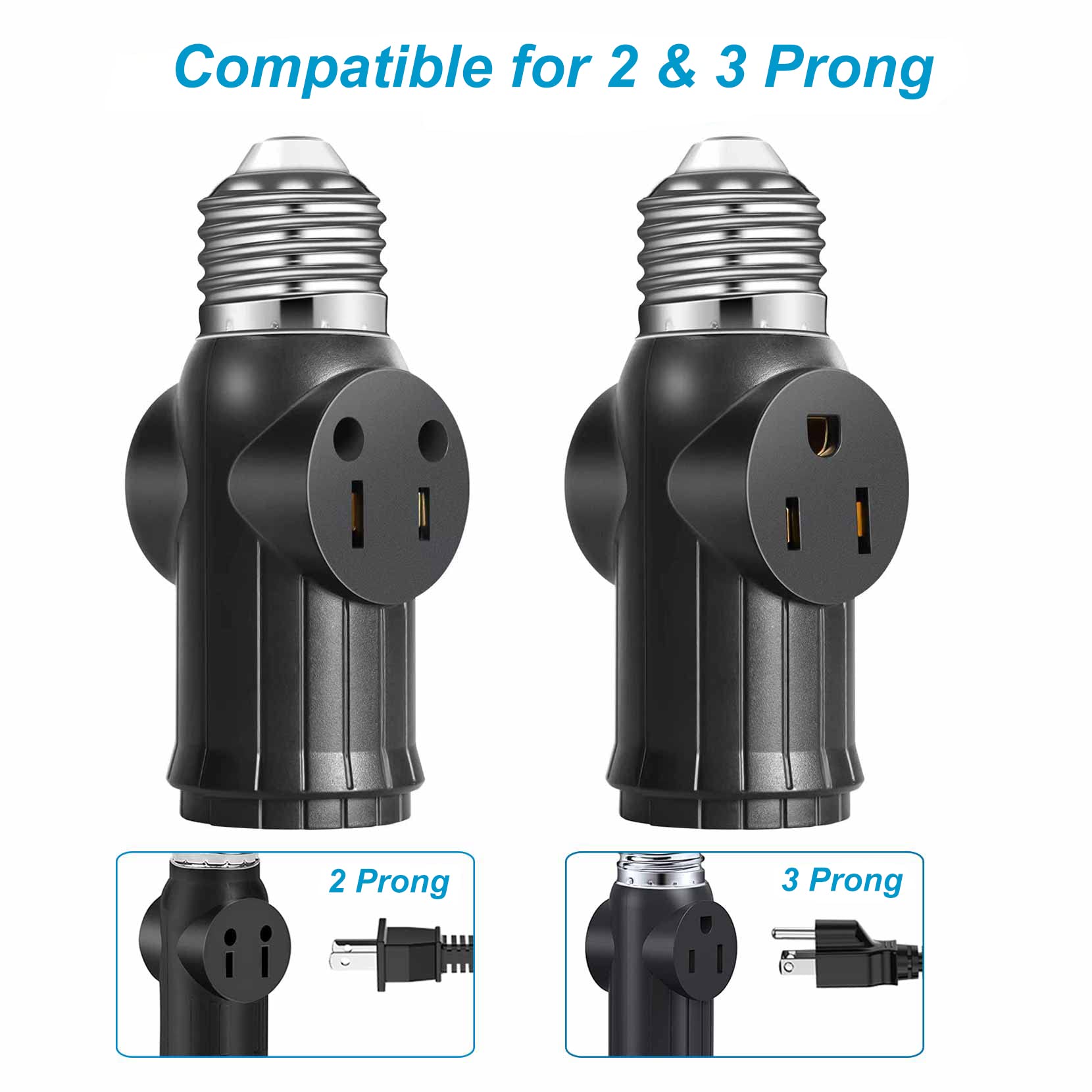 Snapklik.com : 2Pcs 3 Prong Light Socket To Plug Adapter, Polarized ...