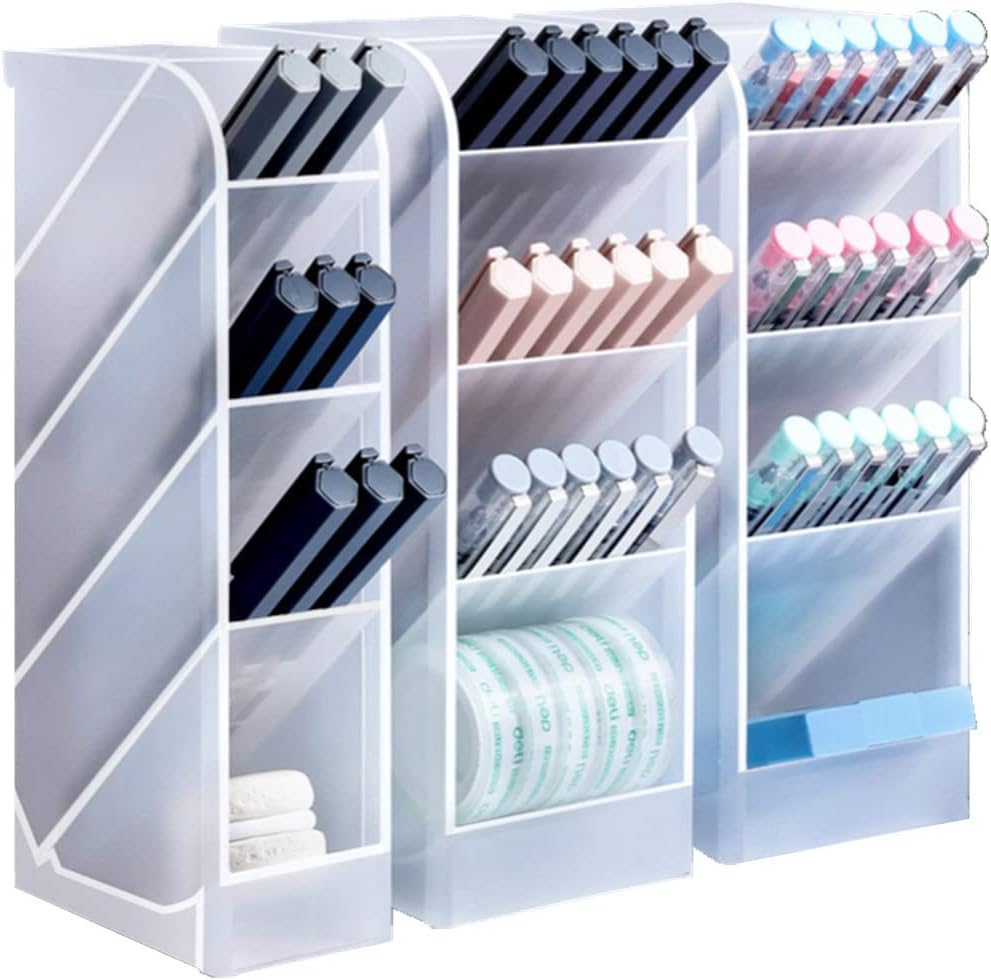 Cevvako Pen Organiser for Desk, Translucent Slanted Pen Storage Holder ...