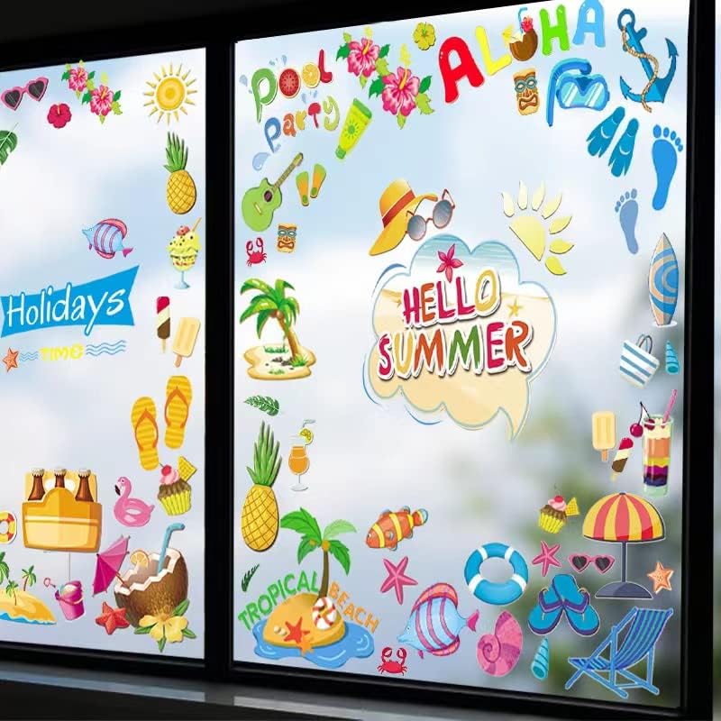 Amazon.com: HOWAF 9 Sheets Summer Window Clings, Hello Summer Dogs Cats ...