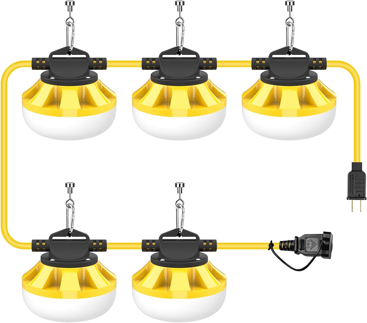 Bomcosy 50FT LED Construction String Lights, 50W 5000LM, 5 Sockets ...