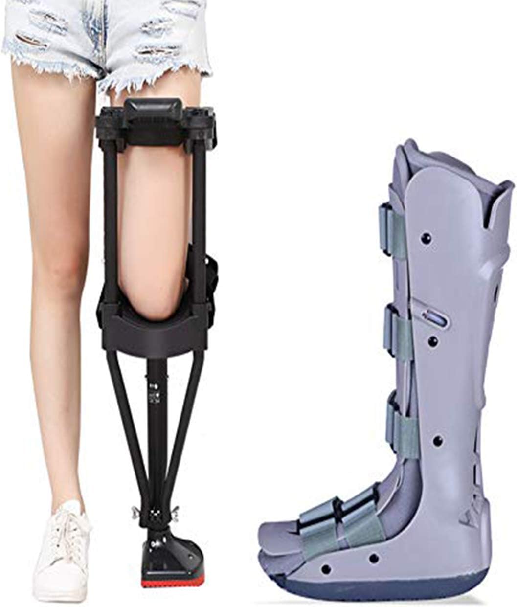 Adjustable Height Hand Free Knee Crutch With Ankle Brace, Single Leg ...