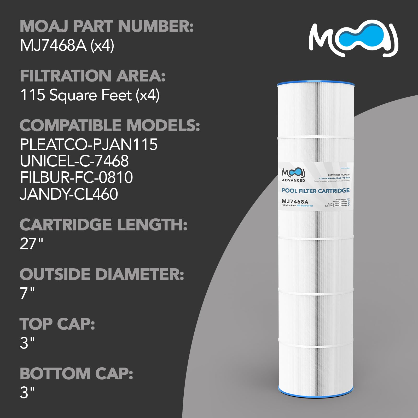 MOAJ Advanced Pool Filter 4-Pack Replaces Jandy CL460, CV460, R0554600 ...