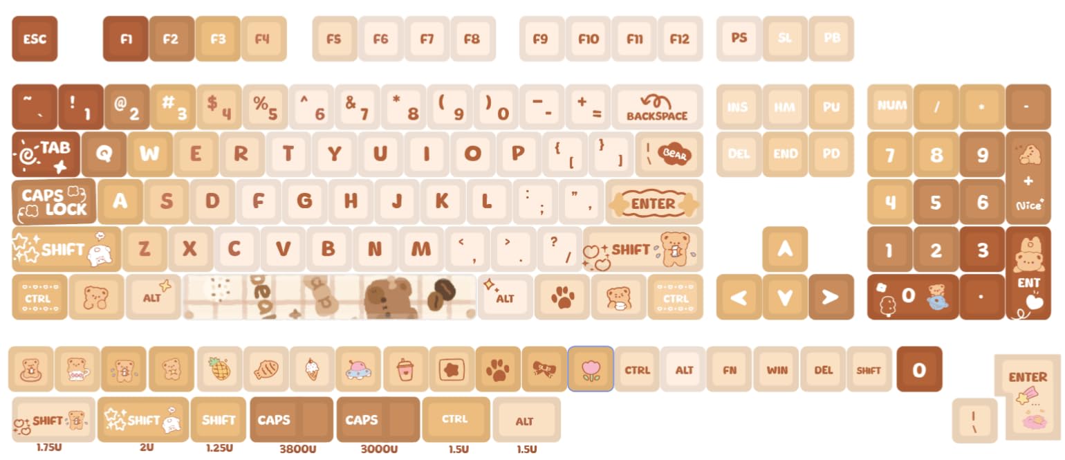 Amazon.com: Brown Bear Keycaps, 104 + 29 Keycap Set, Dye-Sublimation ...