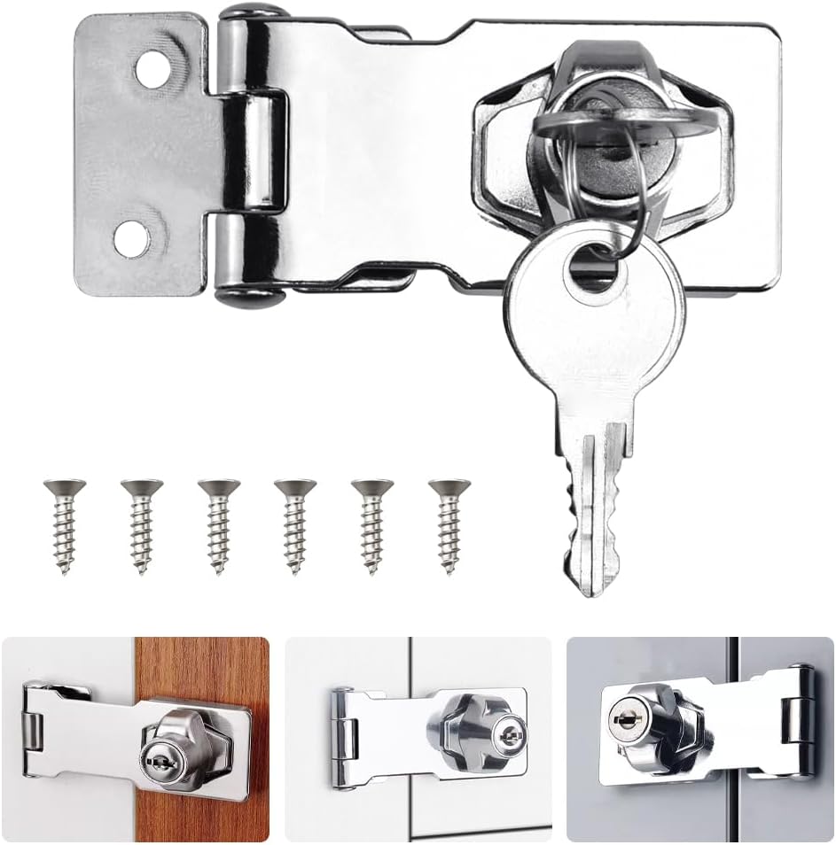 ADERTOS Keyed Hasp Lock Hasp and Staple with Padlock, Heavy Duty Shed ...