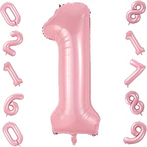 Amazon.com: 40 Inch Pink Number 1 Balloon, Light Pink Number Balloons Set 0-9, Large Baby Pink 1 ...