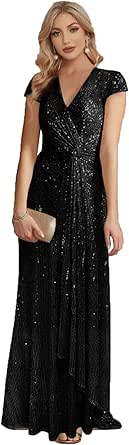 Amazon.com: Yukale Women's V-Neck Sequin Evening Dress Sleeveless Party ...